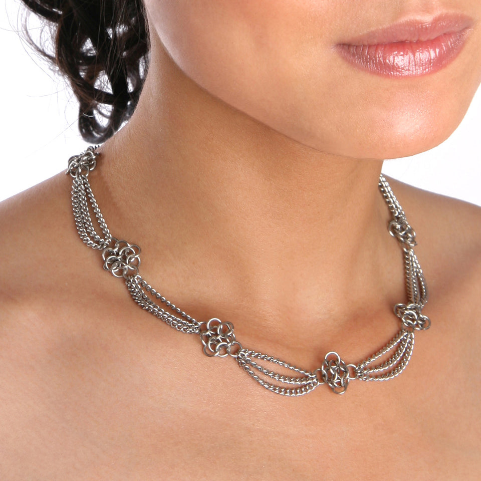 SLINKY Rosette Necklace With Draping Chain – Rapt In Maille
